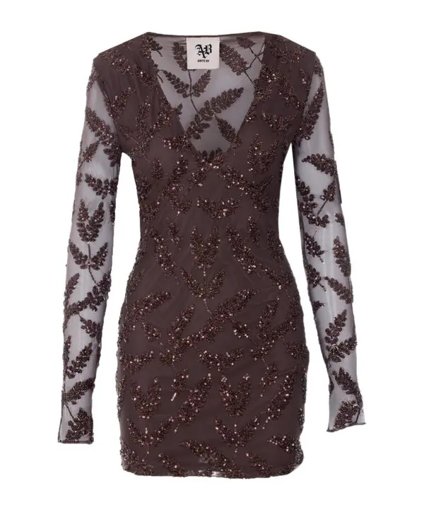 ANIYE BY Sequined Sheer V-neck Mini Dress - Black