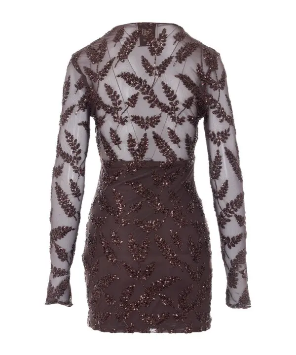 ANIYE BY Sequined Sheer V-neck Mini Dress - Black