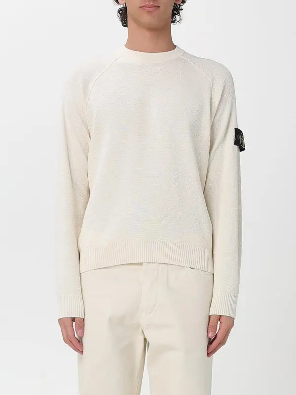 Stone Island Logo Patch Crew Neck Knitted Sweater - Ivory