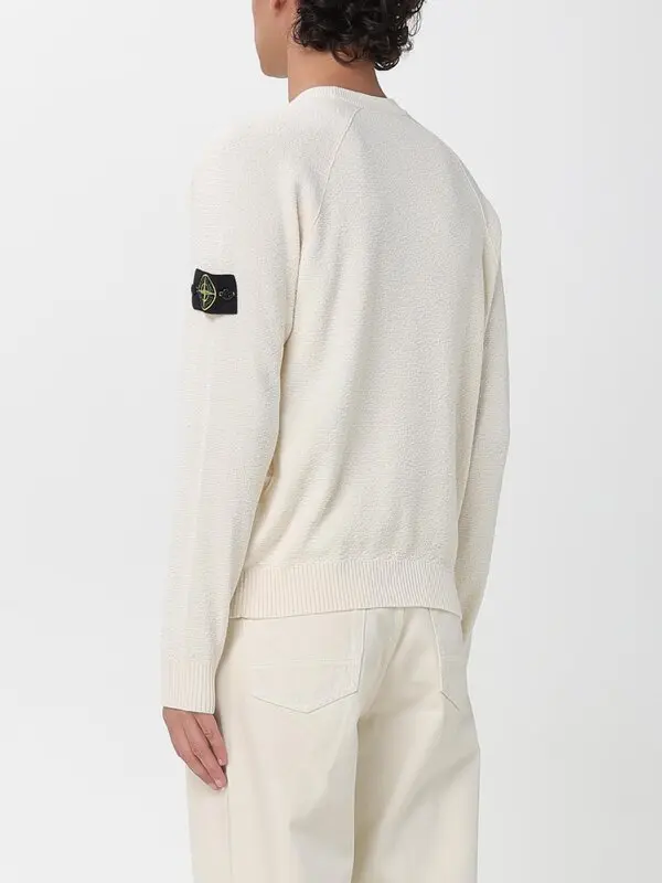 Stone Island Logo Patch Crew Neck Knitted Sweater - Ivory
