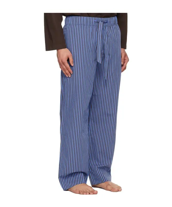 TEKLA Drawstring Striped Pajama Pants - Blue