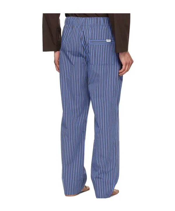 TEKLA Drawstring Striped Pajama Pants - Blue