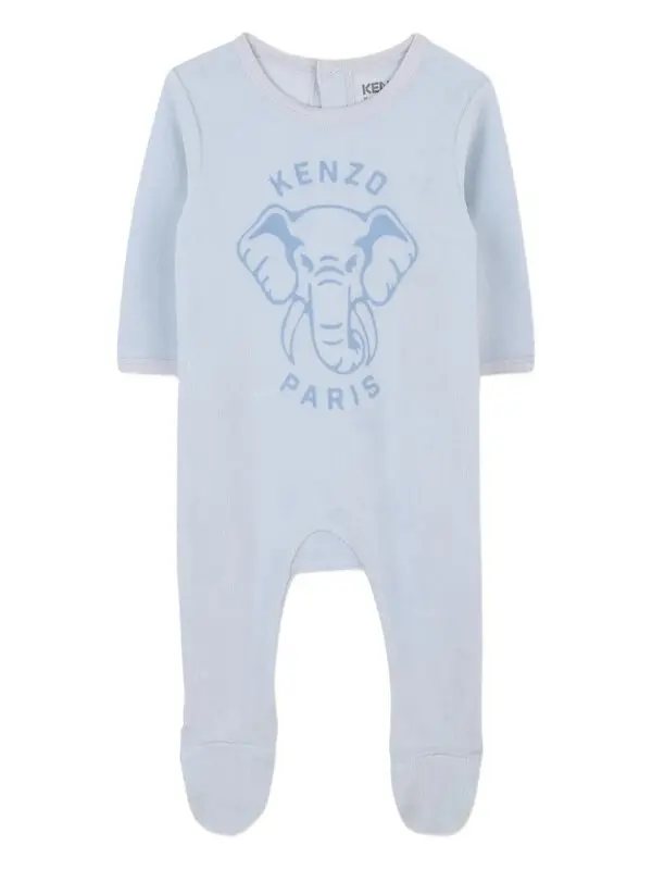 Kenzo Elephant Print Bodysuit, Hood, And Bib Set - Light Blue