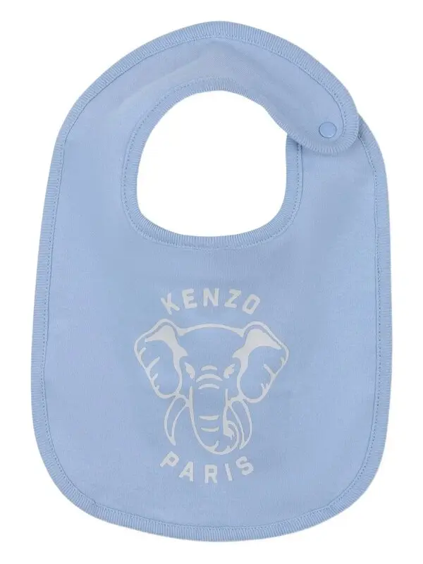Kenzo Elephant Print Bodysuit, Hood, And Bib Set - Light Blue