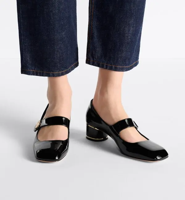 Dior Patent Leather Mary Jane Pumps With Logo Detail