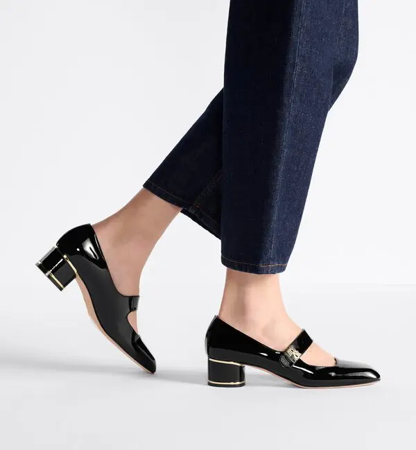 Dior Patent Leather Mary Jane Pumps With Logo Detail