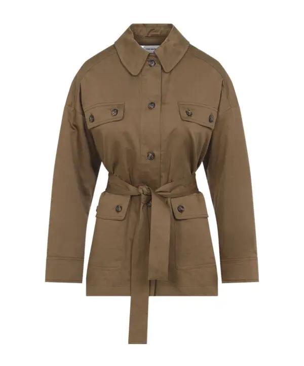 YVES SALOMON Belted Linen Shirt Jacket - Brown
