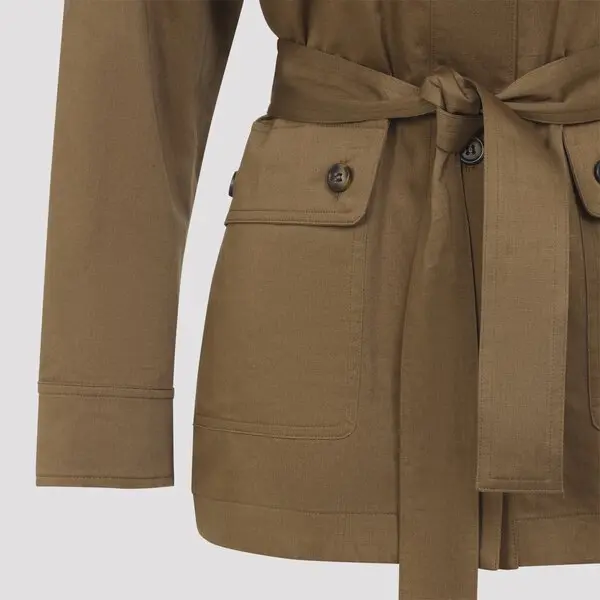YVES SALOMON Belted Linen Shirt Jacket - Brown