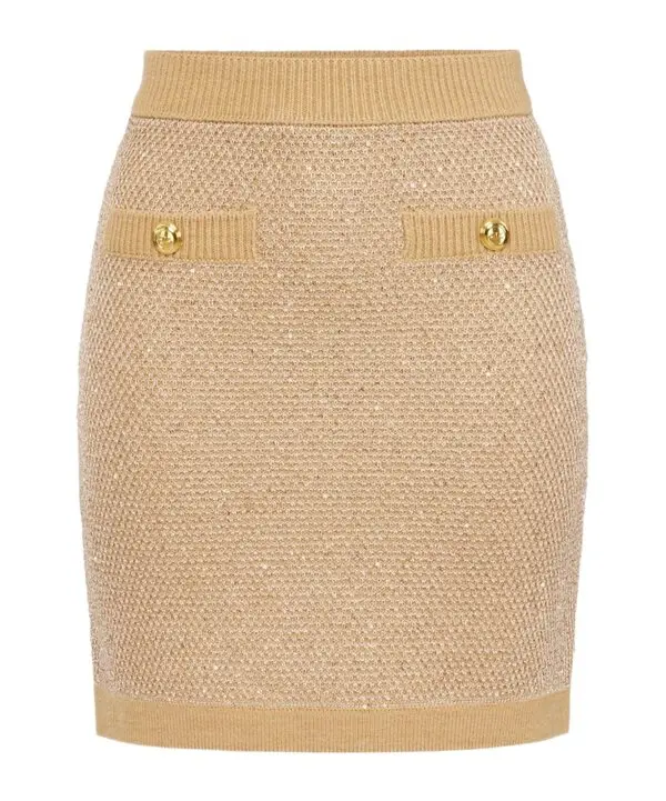 Elisabetta Franchi Sequined Knit Skirt - Nude