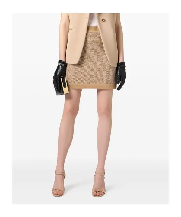 Elisabetta Franchi Sequined Knit Skirt - Nude