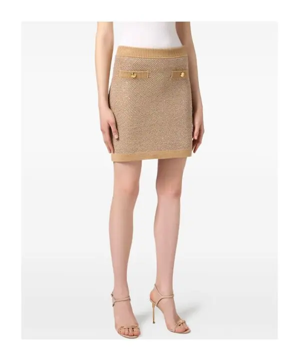 Elisabetta Franchi Sequined Knit Skirt - Nude