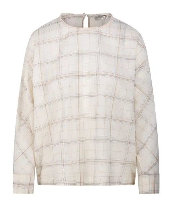 FORTE_FORTE Checked Long Sleeve Top - White