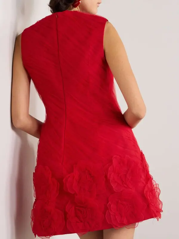 Valentino Garavani Sleeveless Dress With Floral Appliqu - Red