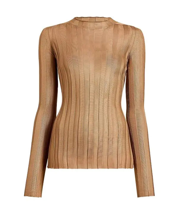 Khaite Cosette Ribbed Mock Neck Top - Tan