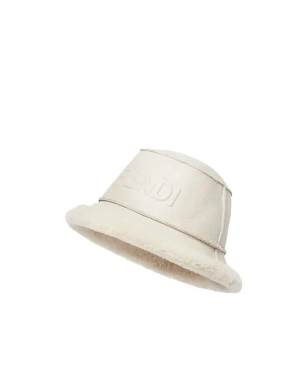 Fendi Embossed Shearling Bucket Hat - Ivory