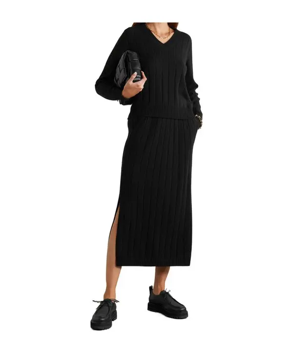 Loro Piana Ribbed Cashmere Midi Skirt