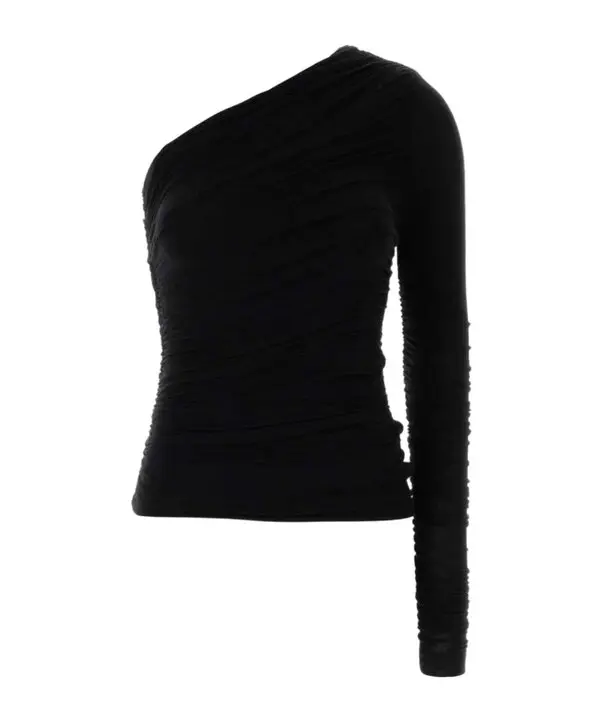 AGOLDE Asymmetrical One-shoulder Ruched Top - Black