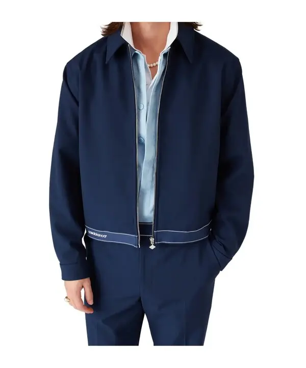 Casablanca Logo Trim Zip-up Jacket - Navy Blue