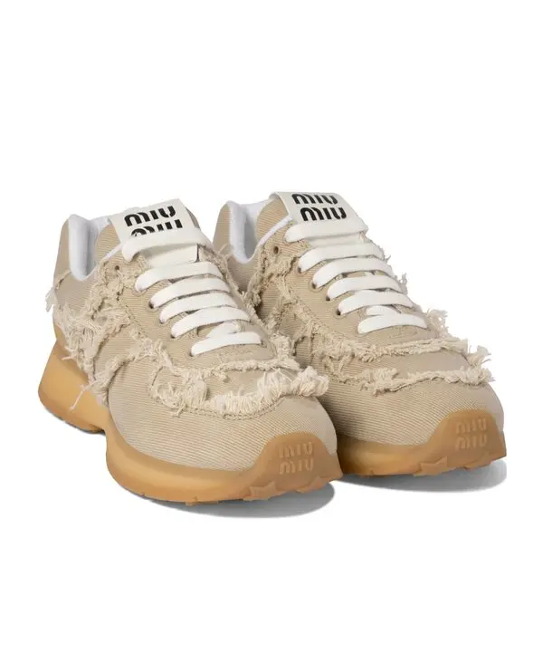 Miu Miu Distressed Lace-up Sneakers