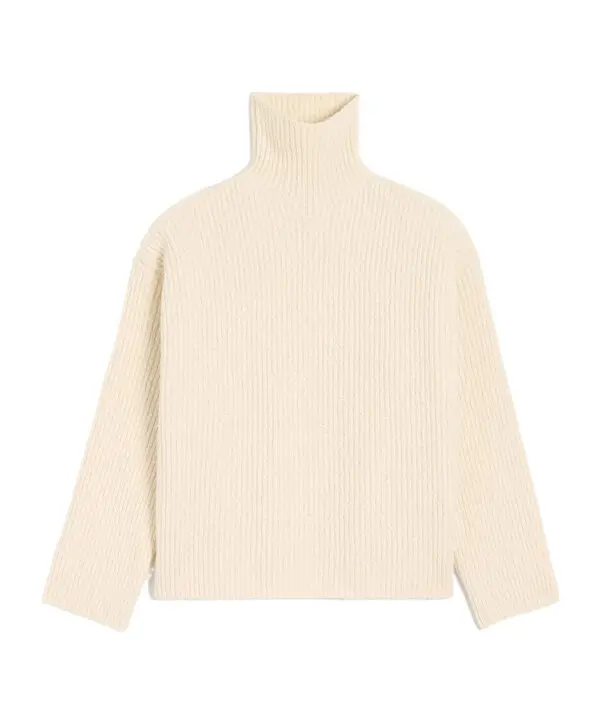 Ami Funnel Neck Ribbed Wool Sweater - Ivory