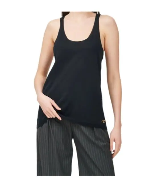TWINSET Sleeveless Racer-back Logo Top - Black