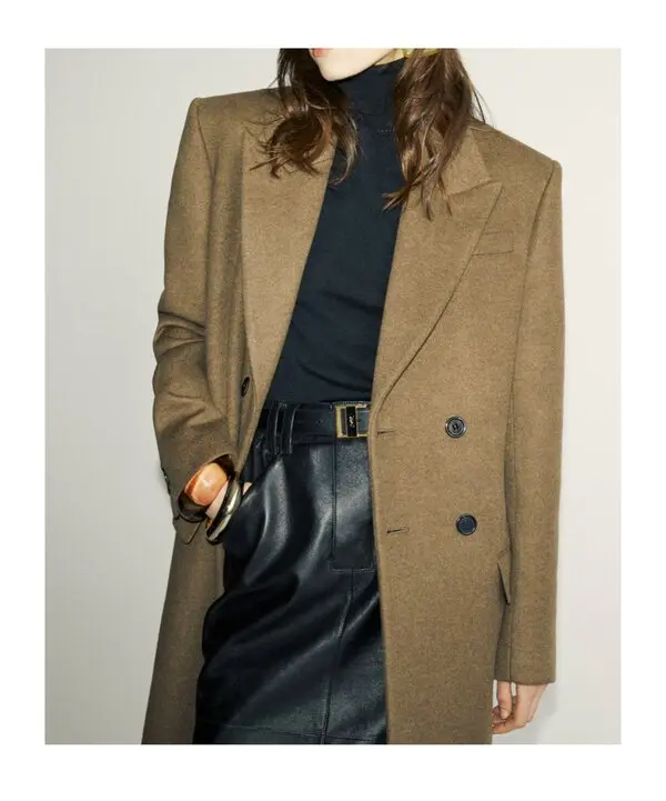 Saint Laurent Double-breasted Long Coat - Mixed Khaki