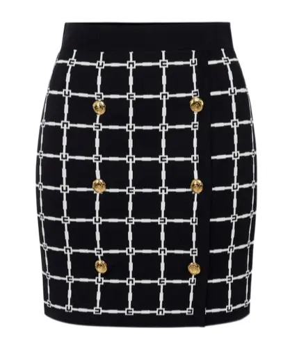 Elisabetta Franchi Jacquard Mini Skirt With Logo Buttons - Black Butter