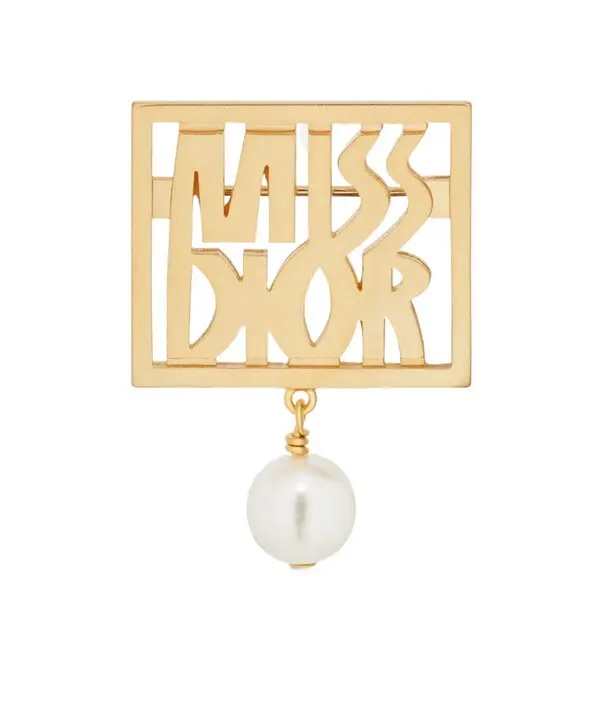 Dior Miss Brooch With Pearl Accent - Golden White