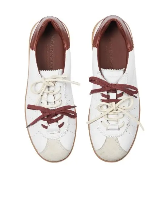 SCAROSSO Mariate Lace-up Suede Leather Sneakers - White