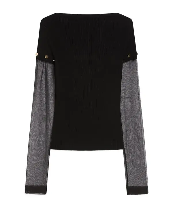 Sportmax Fitted Jumper In Stretch Viscose With Removable Sleeves - Black