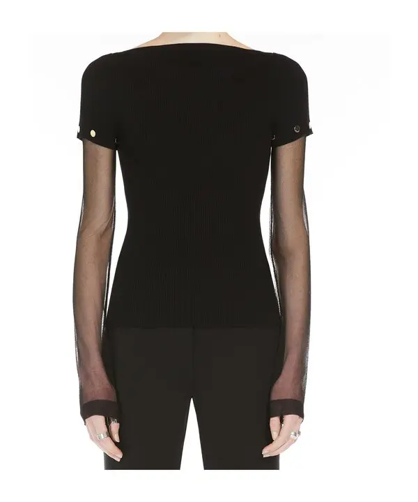 Sportmax Fitted Jumper In Stretch Viscose With Removable Sleeves - Black