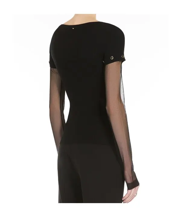 Sportmax Fitted Jumper In Stretch Viscose With Removable Sleeves - Black