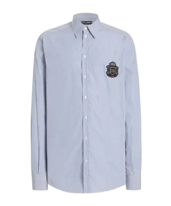 Dolce & Gabbana Dolce Gabbana Crest-embroidered Striped Shirt