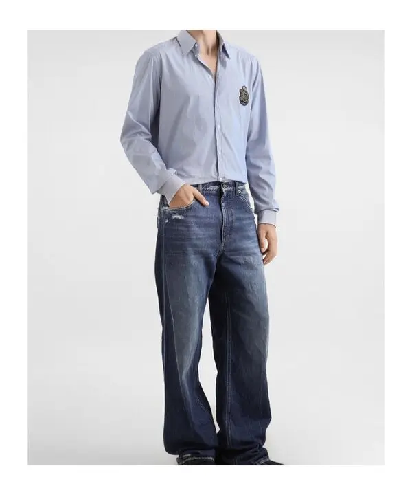 Dolce & Gabbana Dolce Gabbana Crest-embroidered Striped Shirt