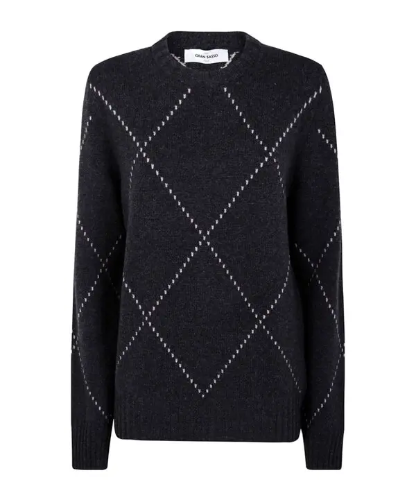 GRAN SASSO Diamond-pattern Wool Sweater - Black