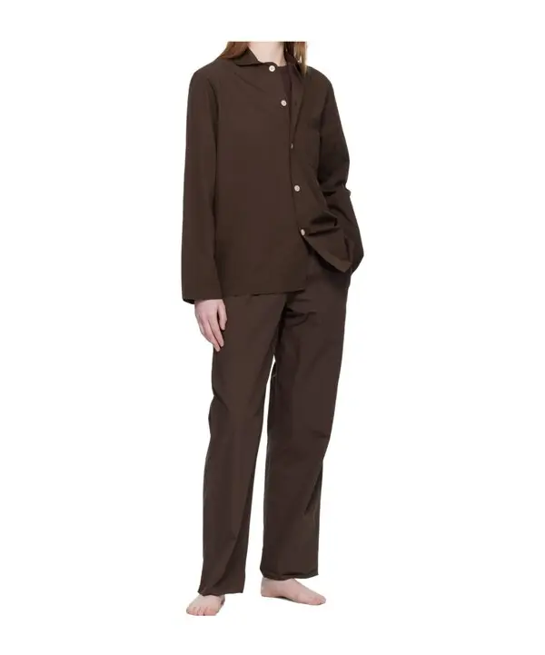 TEKLA Drawstring Pajama Pants - Brown