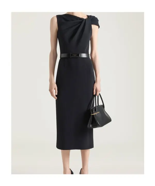 Givenchy Sleeveless Draped Midi Cady Dress