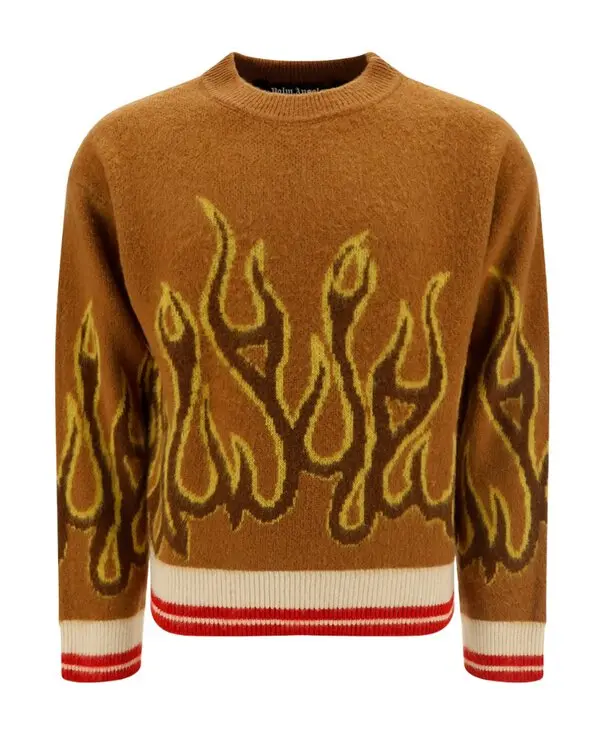Palm Angels Flame Pattern Knitted Wool Sweater