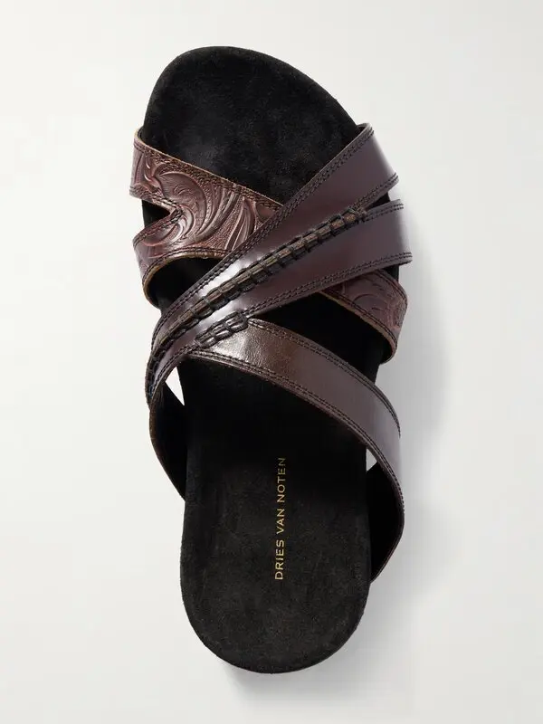 Dries Van Noten Embossed Leather Sandals - Brown