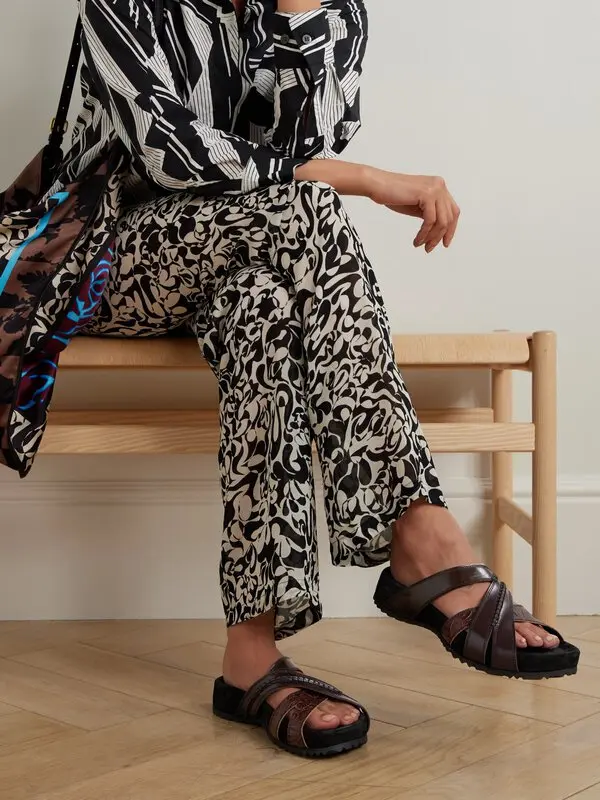 Dries Van Noten Embossed Leather Sandals - Brown