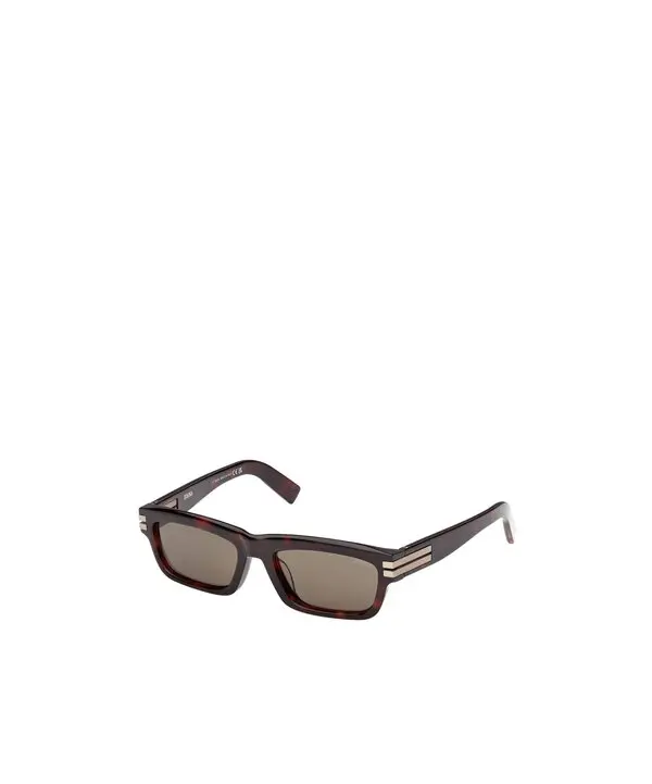 Zegna Rectangular Frame Sunglasses - Red Havana