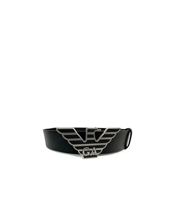 Emporio Armani Leather Belt With Logo Buckle - Black