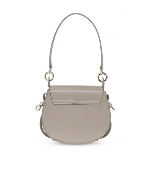 Chloé Tess Logo Embossed Ring Embellished Shoulder Bag - Gray