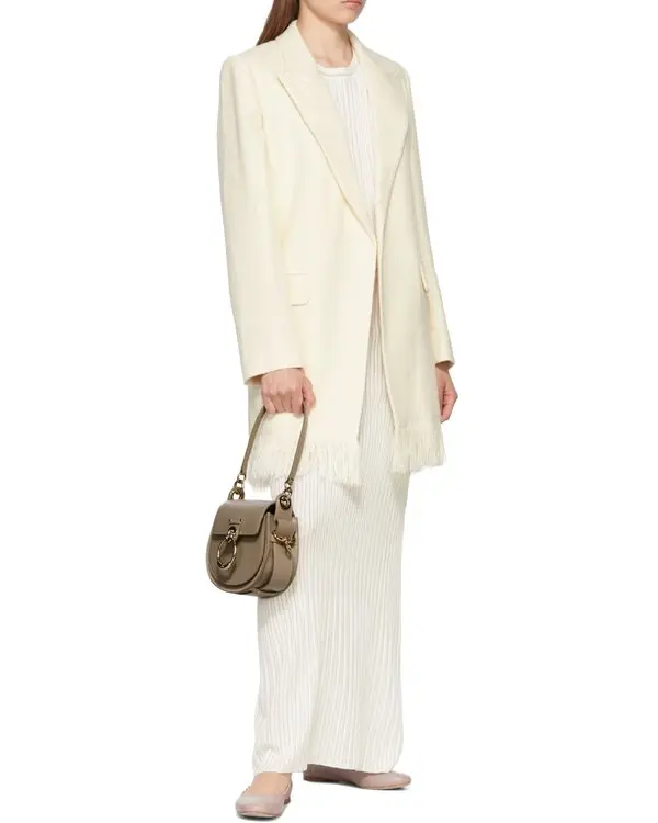 Chloé Tess Logo Embossed Ring Embellished Shoulder Bag - Gray