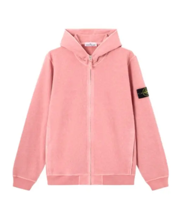 Stone Island Zip-up Logo Patch Hoodie - Oleander