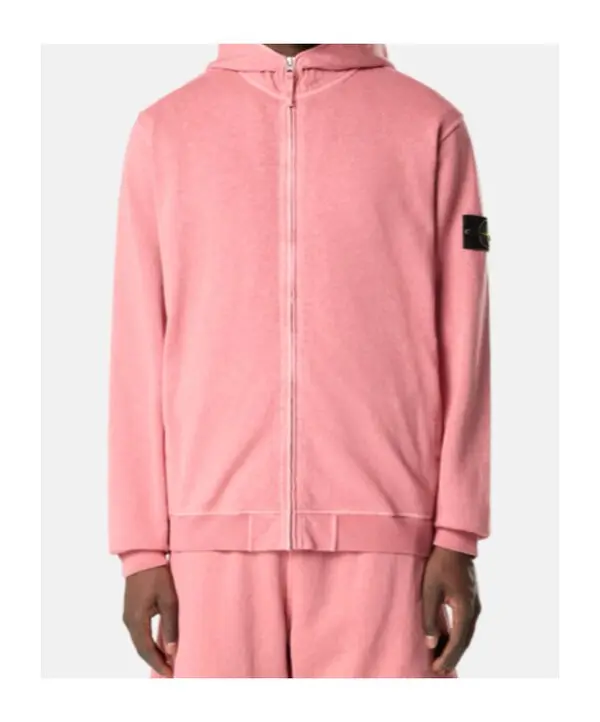 Stone Island Zip-up Logo Patch Hoodie - Oleander