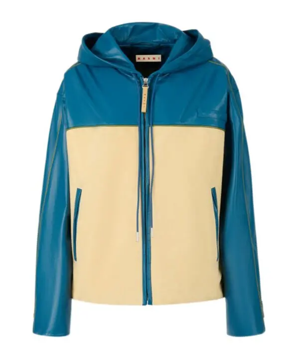 Marni Nappa Leather Jacket With Suede Front And Hood - Turquoise