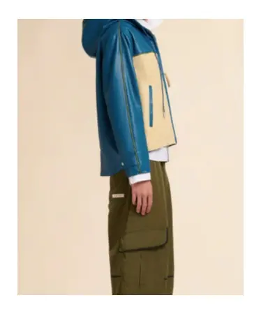 Marni Nappa Leather Jacket With Suede Front And Hood - Turquoise
