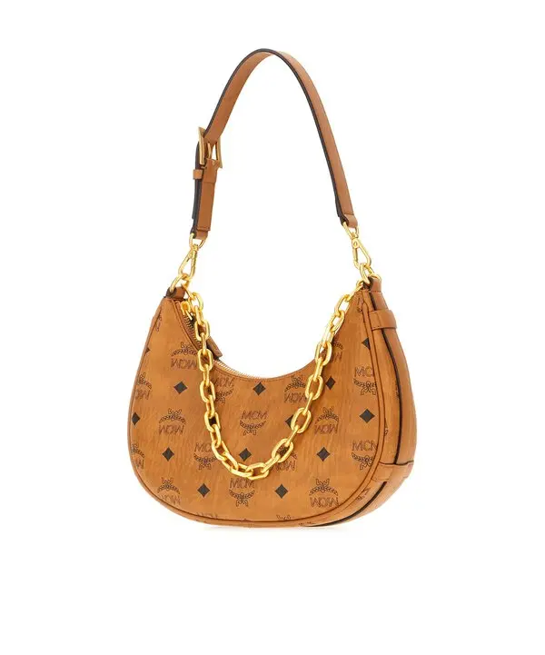 Mcm Monogram Printed Zipped Tote Bag - Cognac