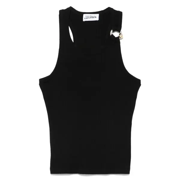 JEAN PAUL GAULTIER Ribbed Sleeveless Tank Top With Embellishment - Black